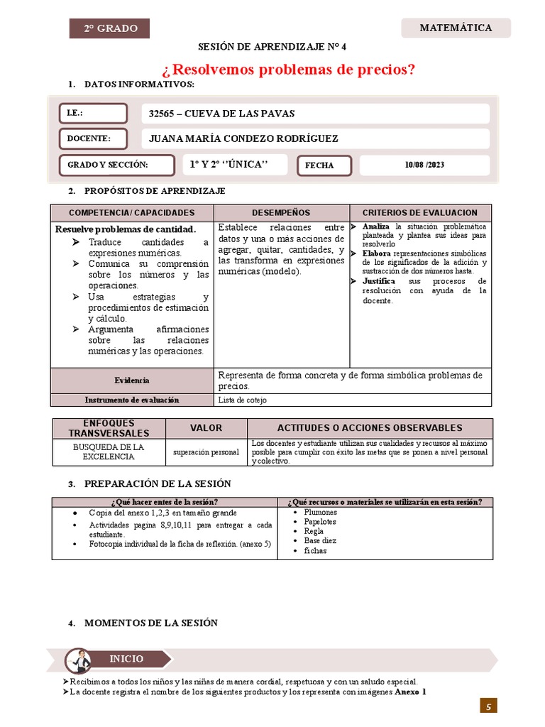 DIA 4 - 2do Mat. Resolvemos Problemas de Precios | PDF | Evaluación | Aprendizaje