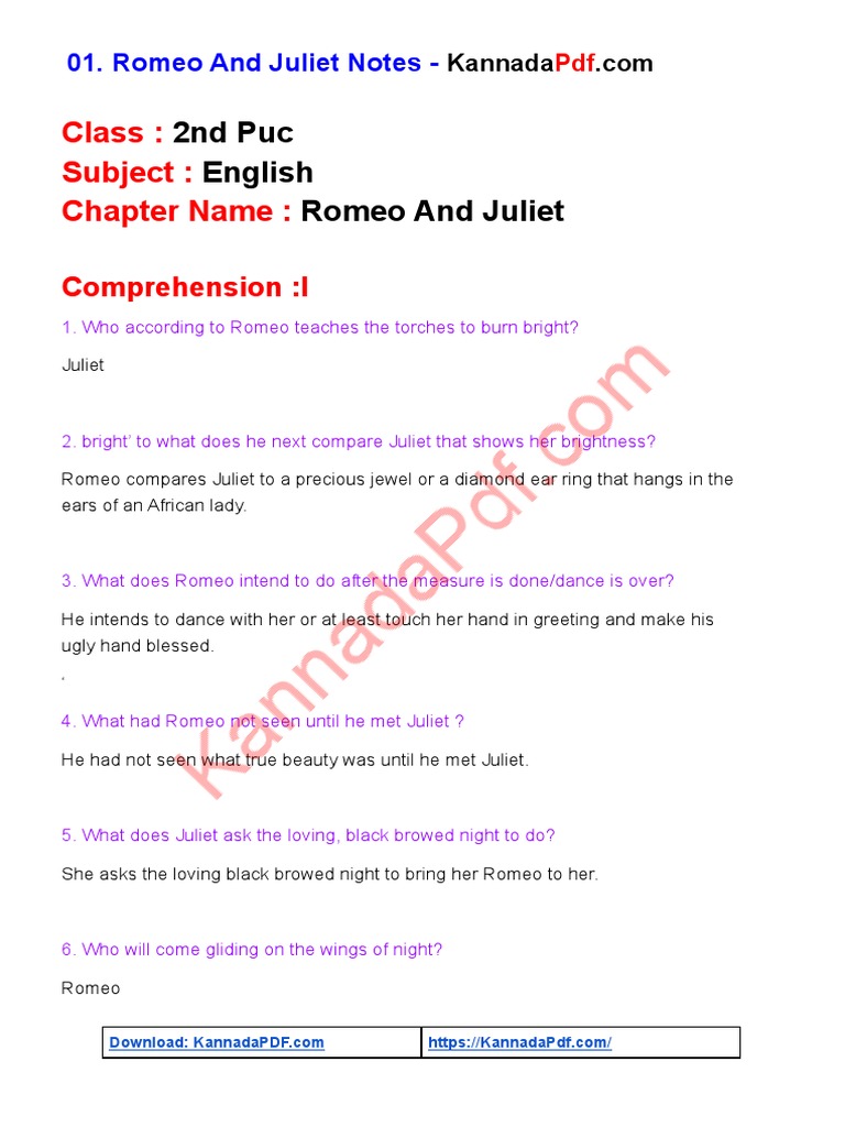 Romeo and Juliet Notes | PDF