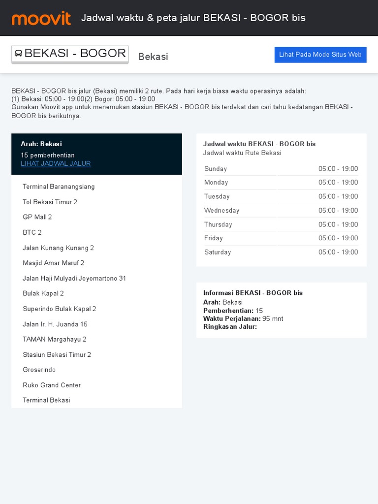 Jadwal Waktu & Peta Jalur BEKASI - BOGOR Bis | PDF