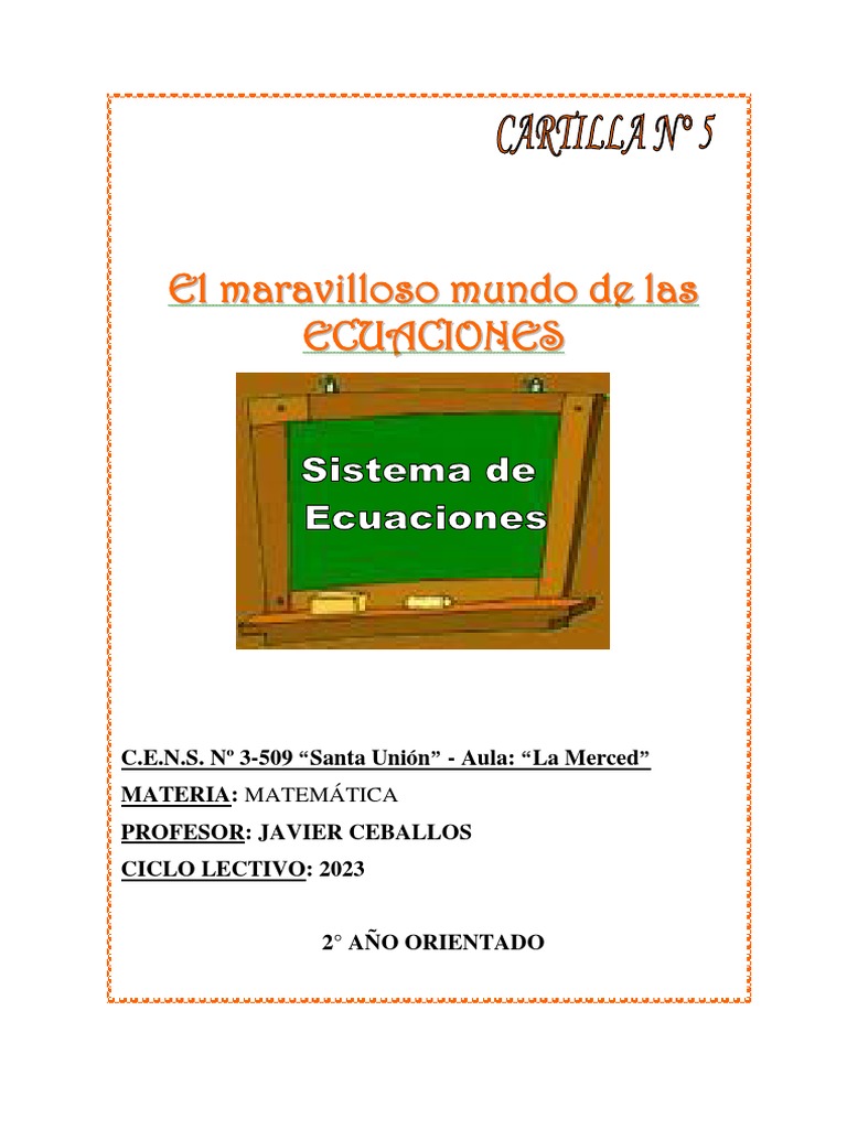 5ta Cartilla 2ºaño SIST de ECUACIONES | PDF