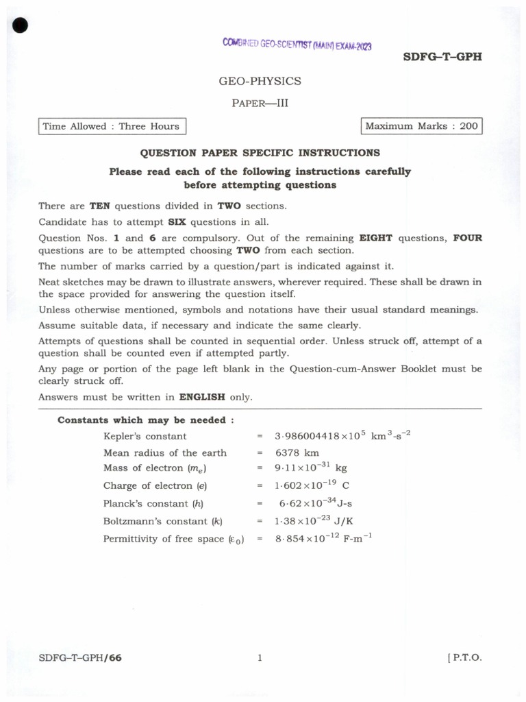 QP GeolM 23 GEO PHYSICS PAPER III 250623 | PDF