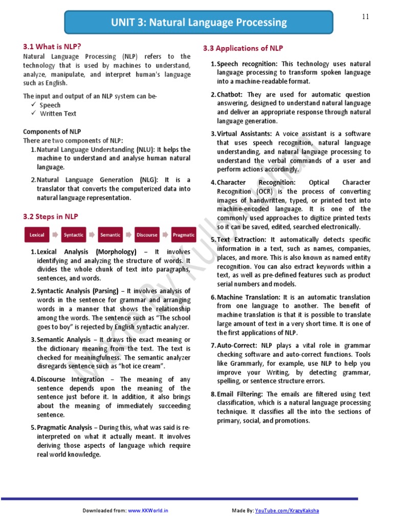 AI Unit 3 - Natural Language Processing by Kulbhushan (Krazy Kaksha ...