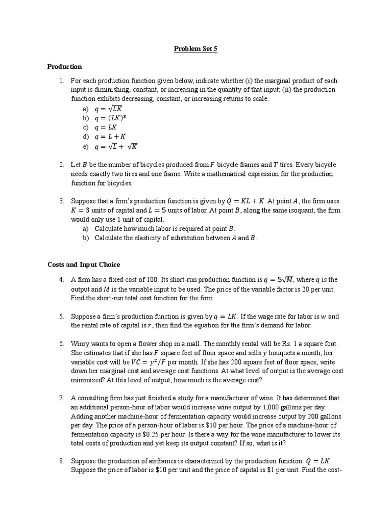 Problem Set 5_Production and Costs (3) | PDF | Production Function ...