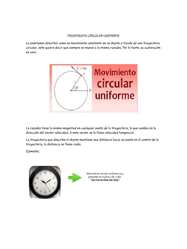 Movimiento Circular Uniforme | PDF | Velocidad | Tiempo espacial