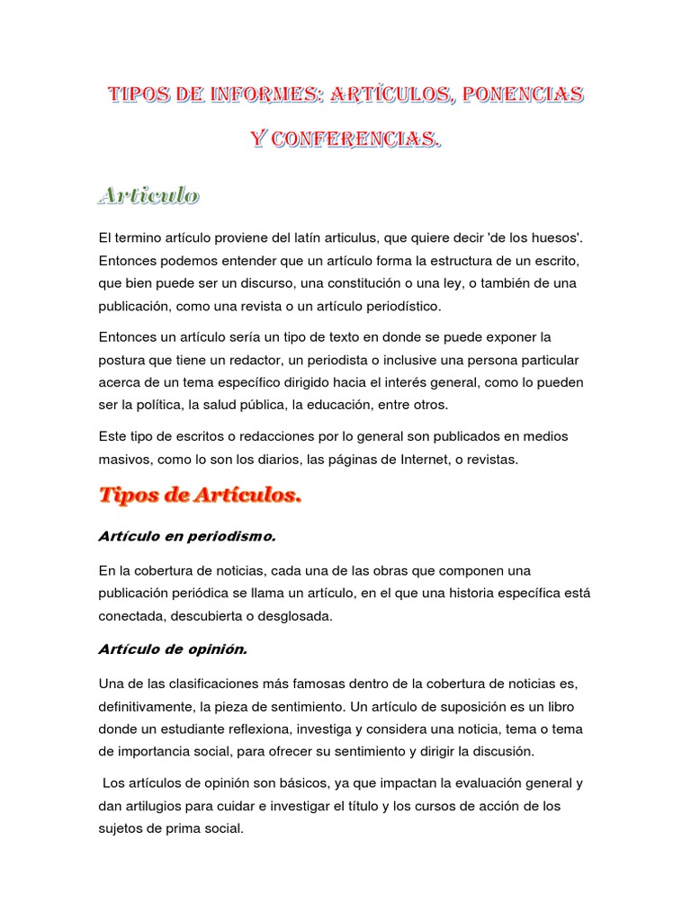 Tipos de Artículos y Ponencias Educativas | PDF | Periodista