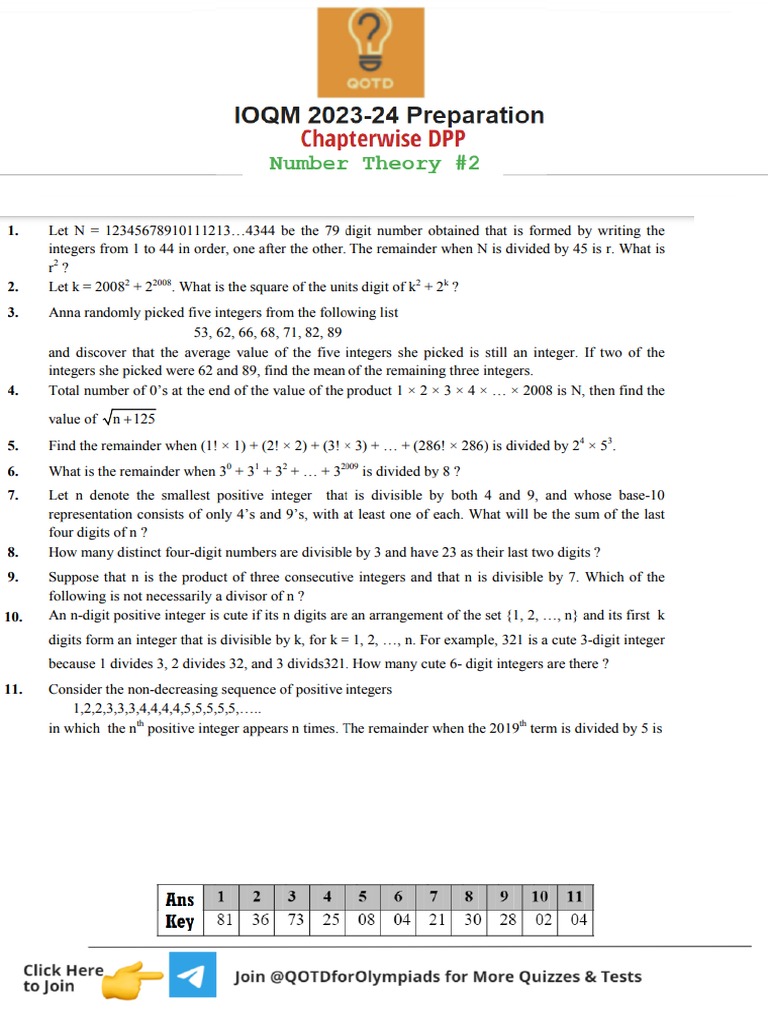 No Theory DPP #2 IOQM23-24 @QOTDforOlympiads | PDF