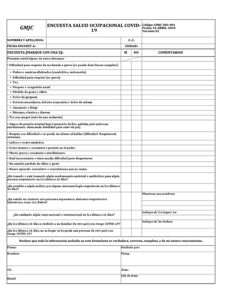 Encuesta de Salud Covid-19 | PDF | Medicina CLINICA | Especialidades Medicas