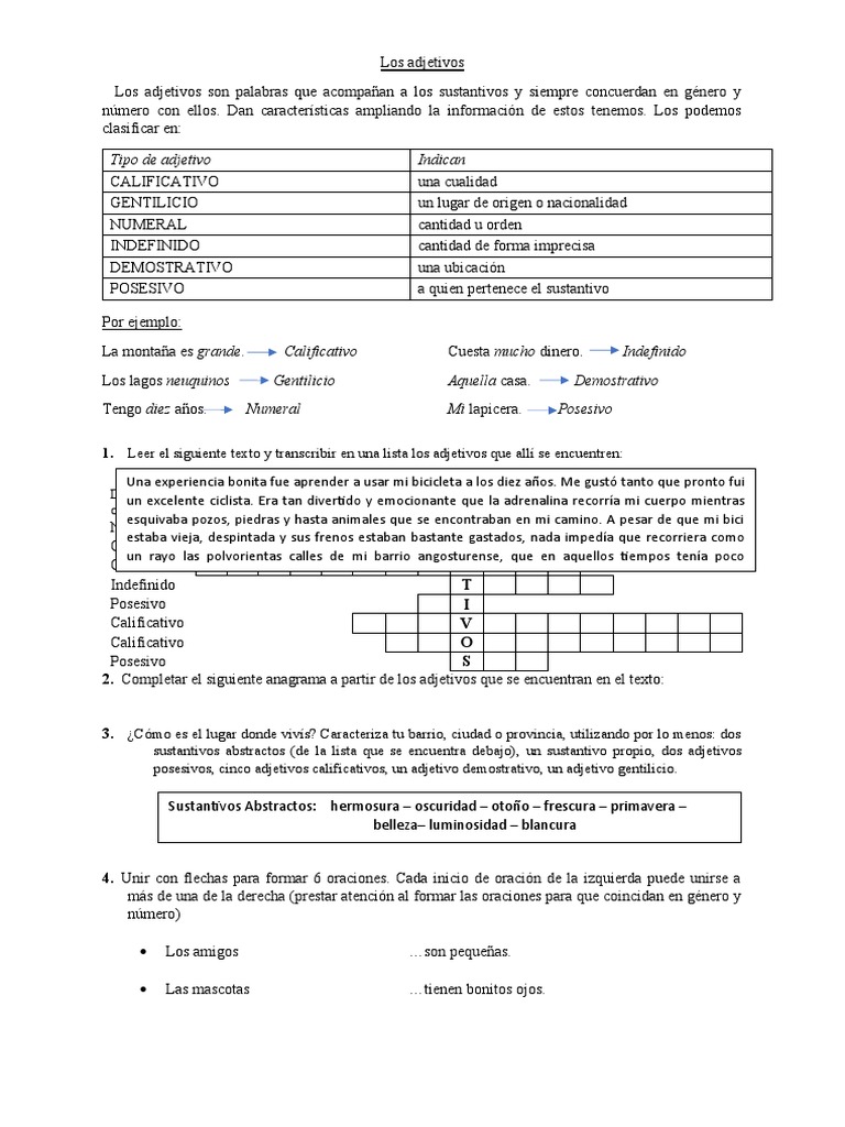 Adjetivos y Sustantivos: Guía Completa | PDF | Adjetivo | Verbo