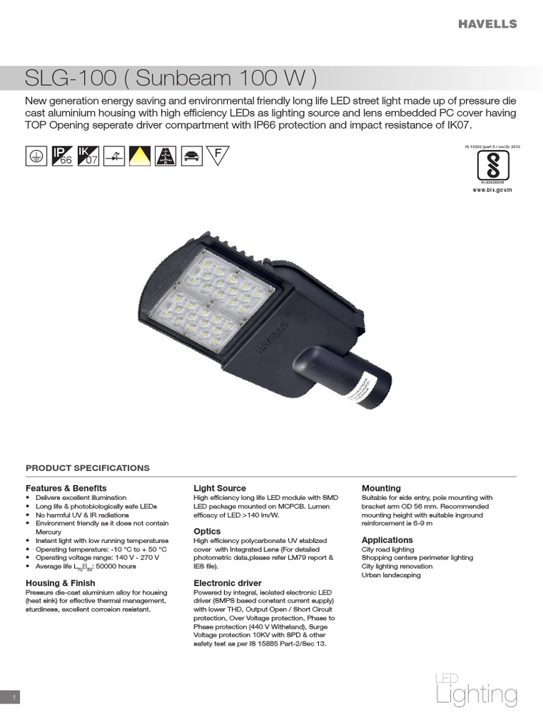 TDS-SLG-100 - Sunbeam 100 W | PDF | Light Emitting Diode | Lighting