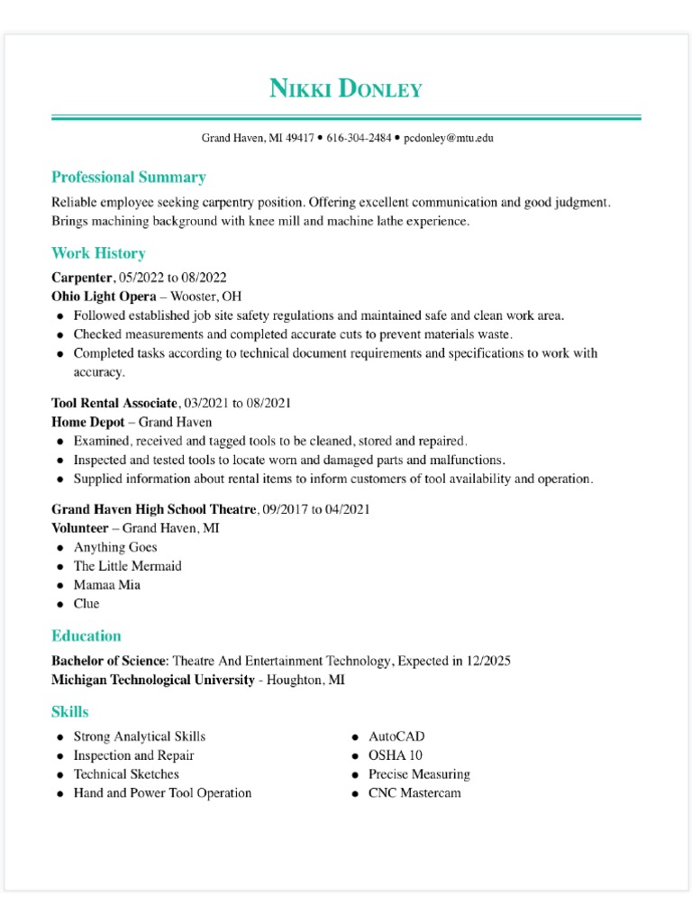 nikki donley carpenter resume | PDF