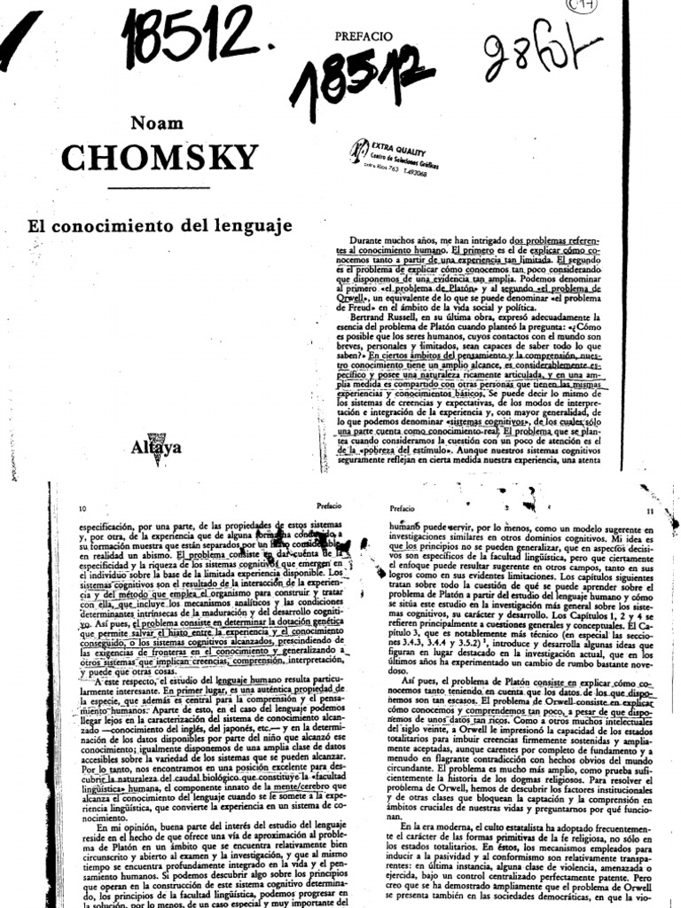 CHOMSKY, Noam - El Conocimiento Del Lenguaje | PDF