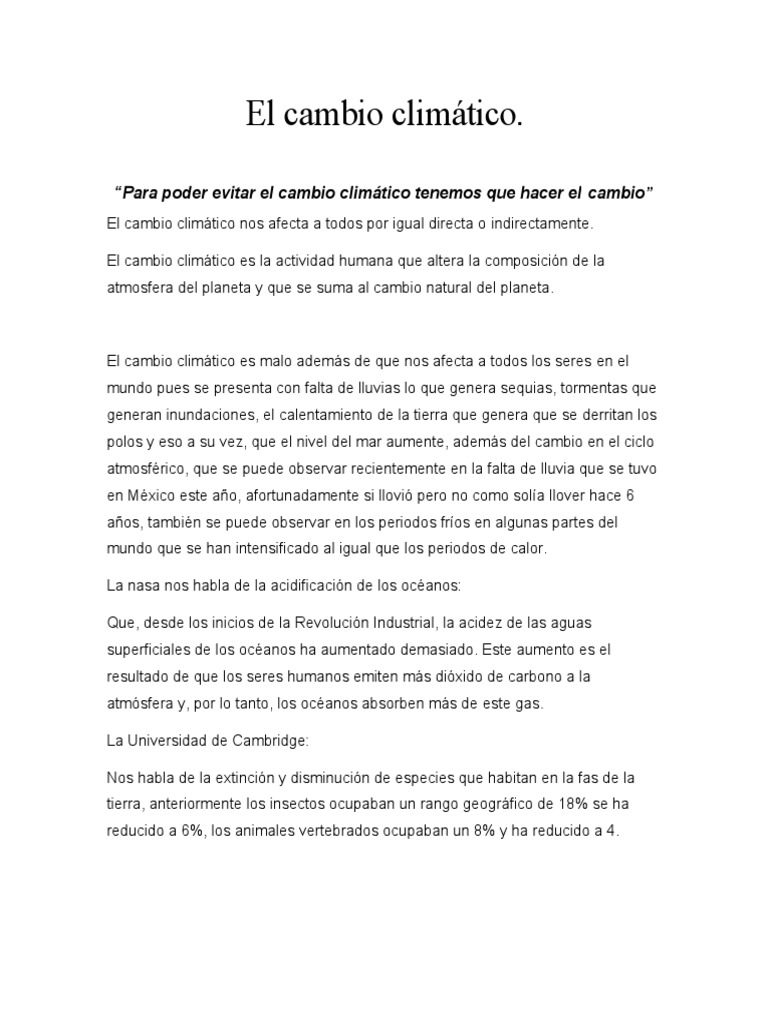 Impactos Globales del Cambio Climático | PDF | Cambio climático | Clima