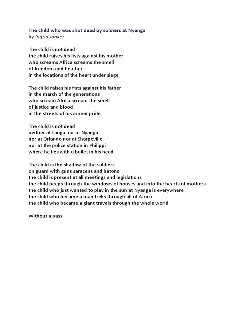 The Child Who Was Shot Dead by Soldiers at Nyanga - Notes and Questions ...