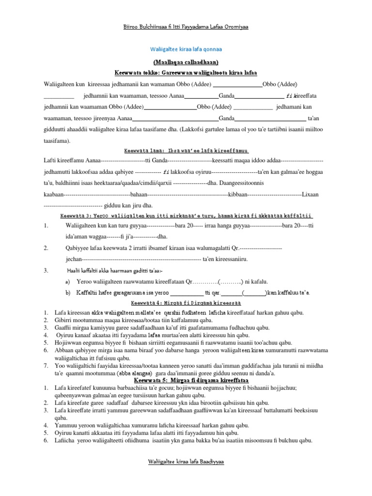 Formii Waliigaltee Kiraa Lafa Qonnaa | PDF