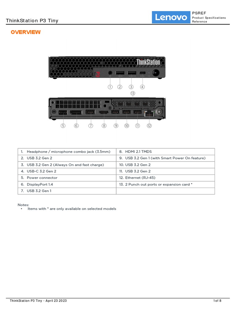 ThinkStation P3 Tiny Spec | PDF | Usb | Computer Architecture