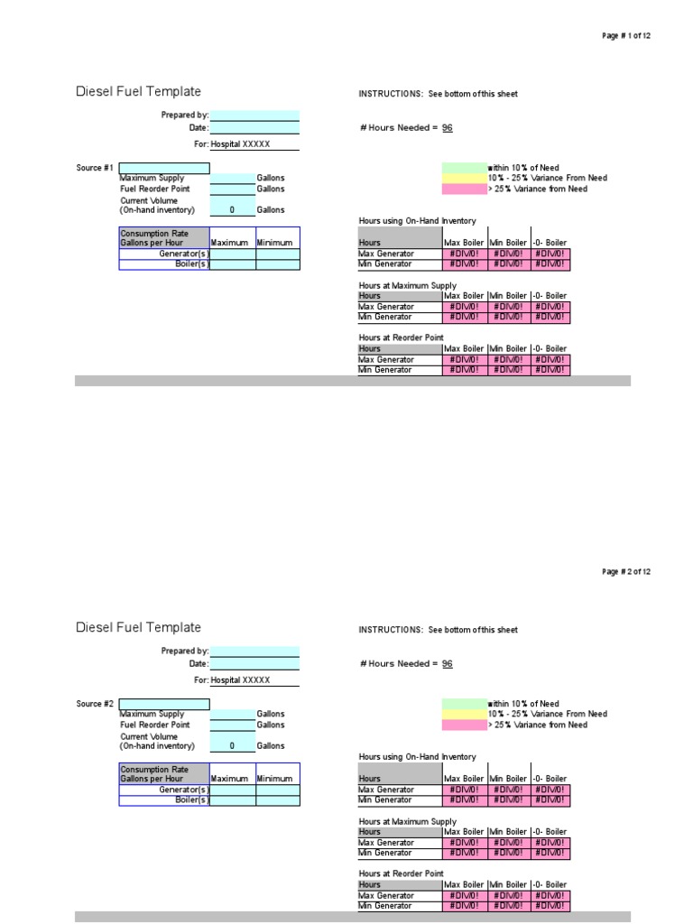 Diesel Fuel Management Template for Hospitals | PDF