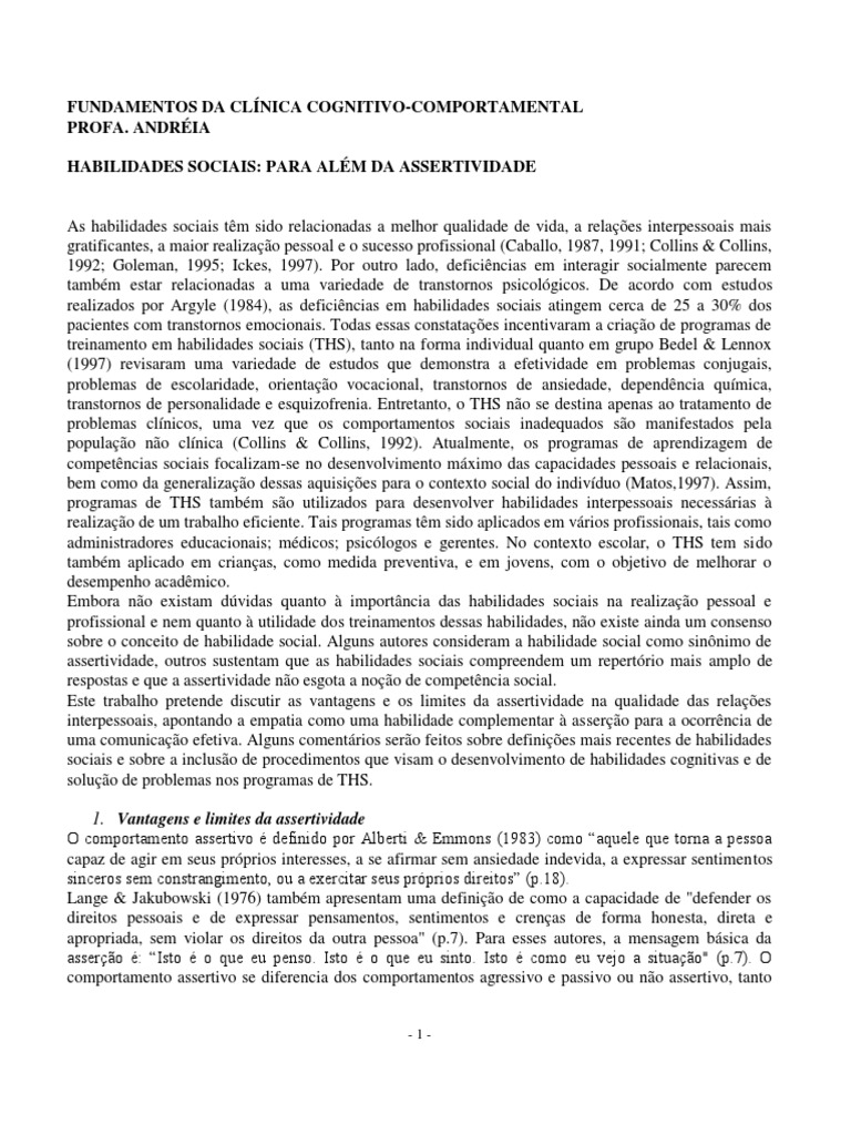 Habilidades Sociais para Além Da Assertividade | PDF | Empatia | Comportamento