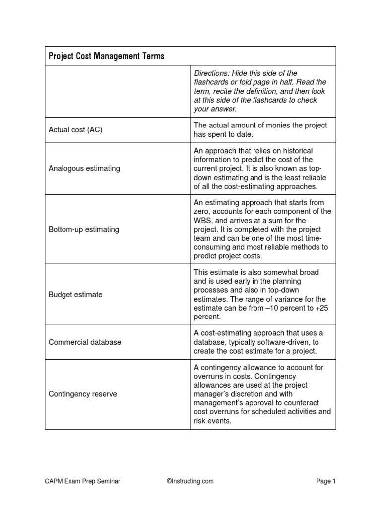 7 Project Cost Management Terms | PDF | Regression Analysis | Variance
