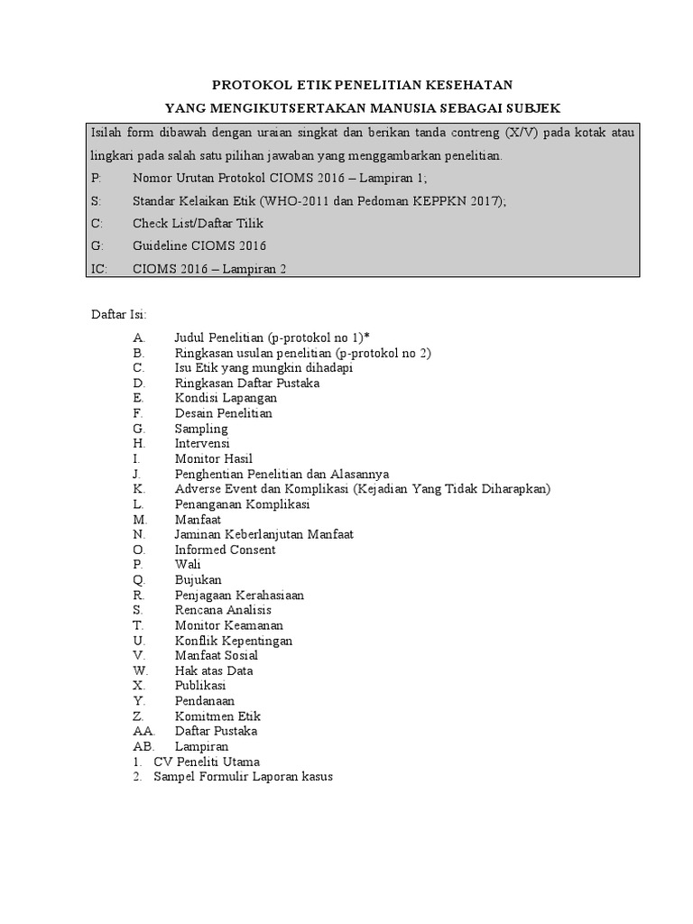 Dokument 9 (Formulir Isian Protokol Etika Penelitian Kesehatan Manusia) | PDF