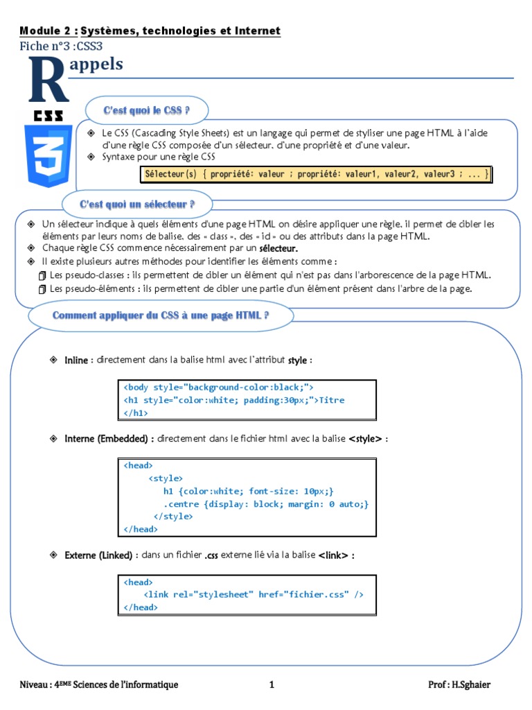 Fiche N°3 Rappels CSS3, Box Model Et Annexe | PDF