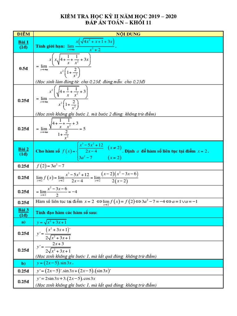 Dap An Toan 11 hk2 2019 2020 | PDF