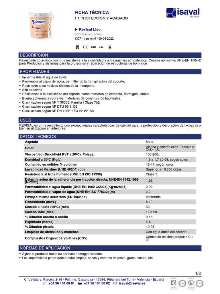Ficha Tecnica Revisal Liso | PDF | Hormigón | Residuos