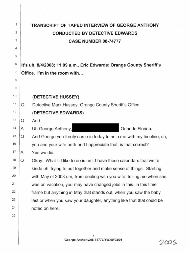 Casey Anthony - George Anthony 8-4-08 Transcript | PDF