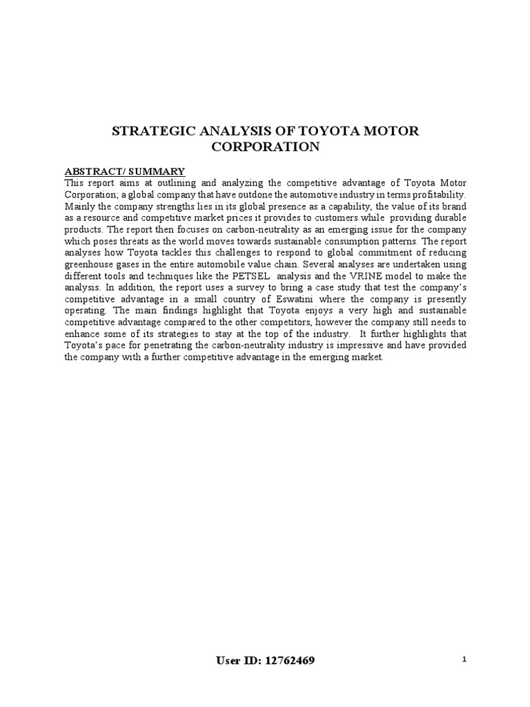 Analysis of Toyota Co. | PDF