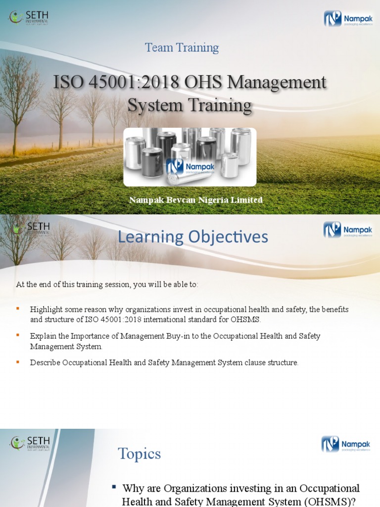 ISO 45001:2018 OHS Management Training | PDF | Occupational Safety And Health | Risk