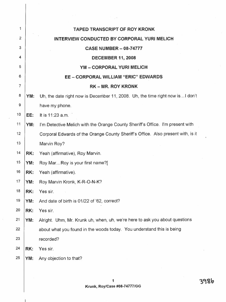 Roy Kronk Interview Transcript | PDF | Leisure