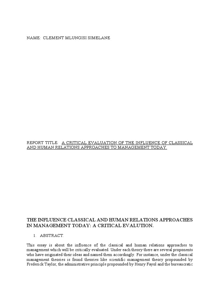 Classical and Human relations approach to management | PDF | Theory ...