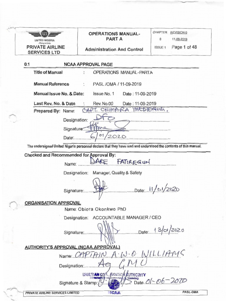 PASL - OMA Operations Manual Part A | PDF