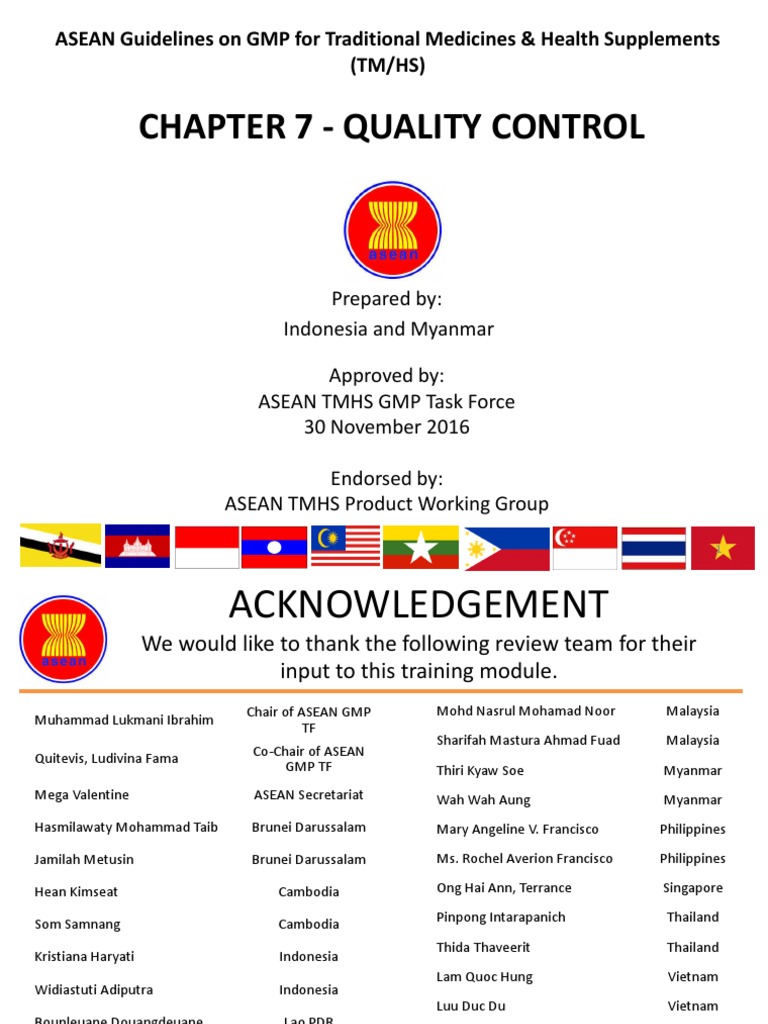 ASEAN TMHS GMP Training - Chapter 7 Quality Control FD | PDF | Quality ...