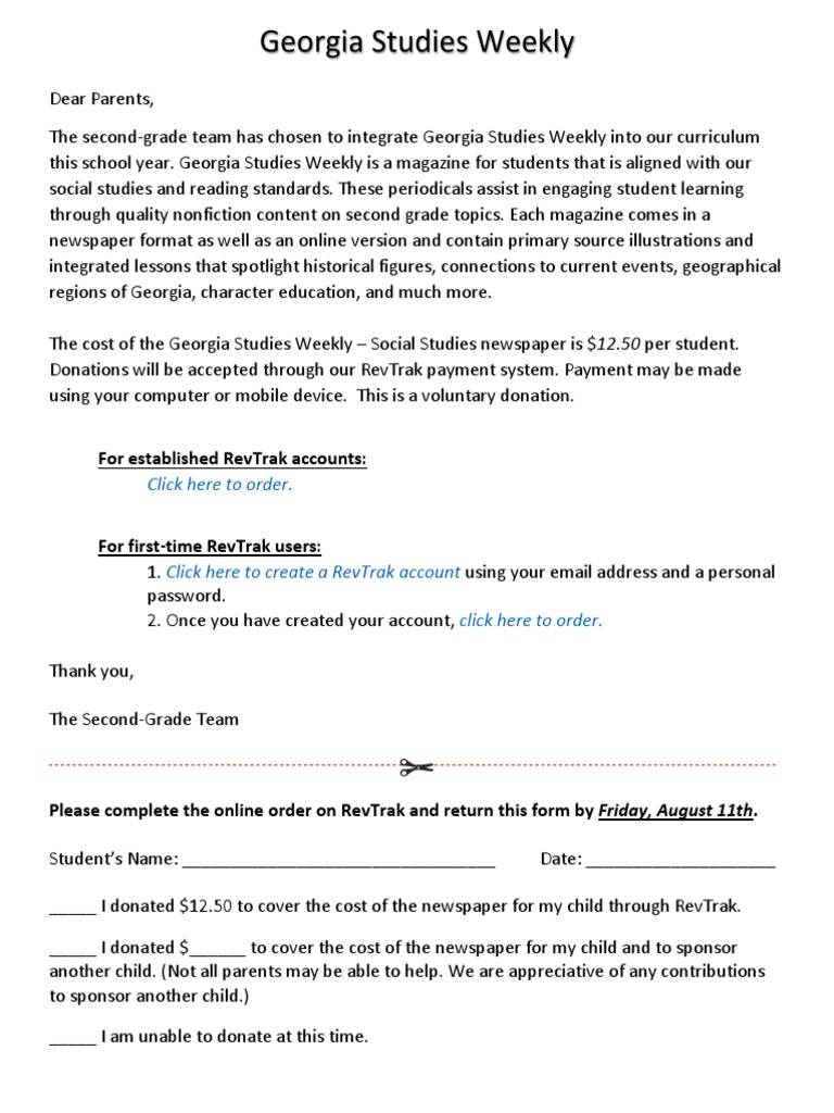 Ga Studies Weekly Order Form Parent Letter 2023 | PDF | Finance & Money ...