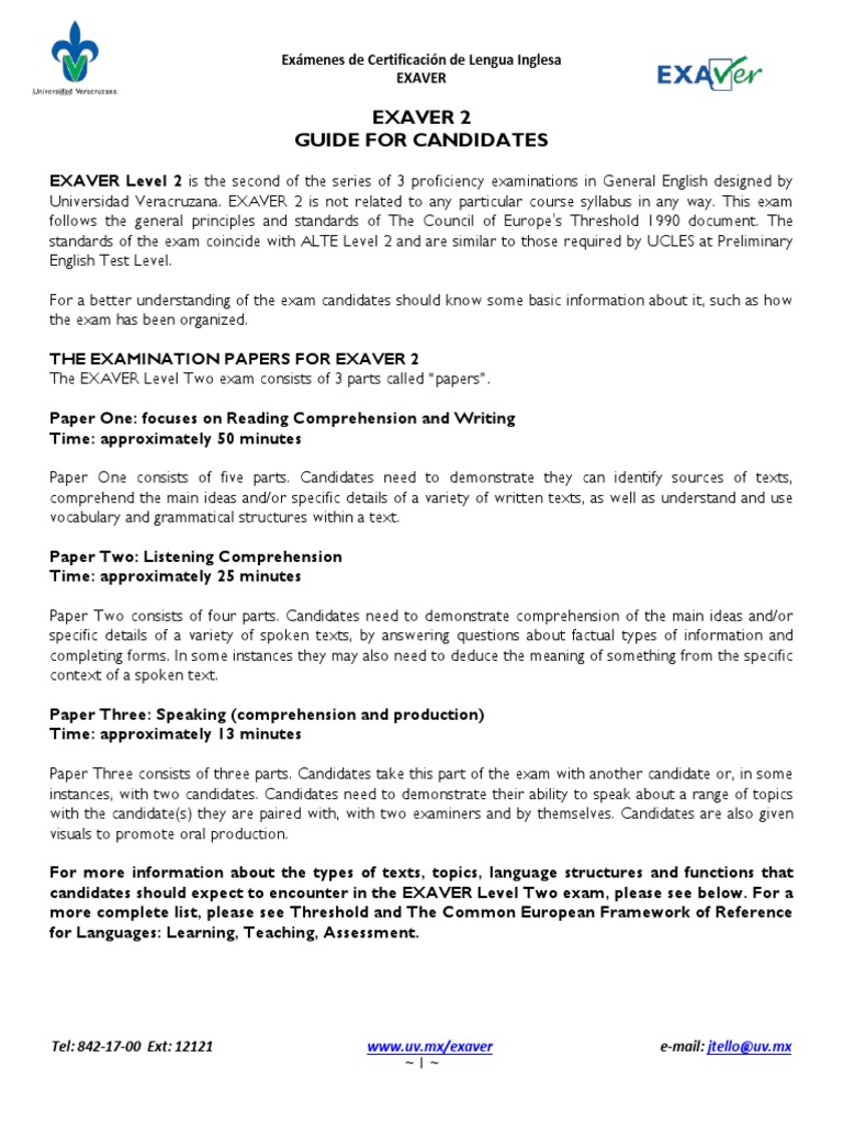 EXAVER Level 2 Exam Guide | PDF | Language Arts & Discipline