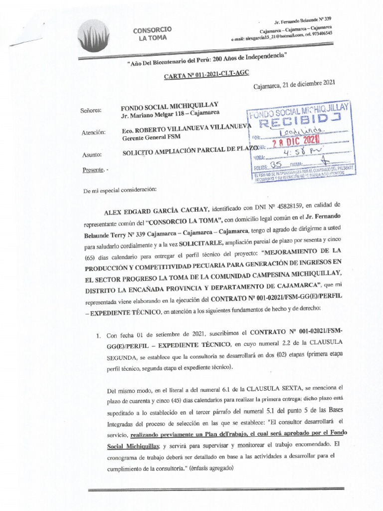 Carta #11. Solicitud de Ampliacion de Pazo | PDF