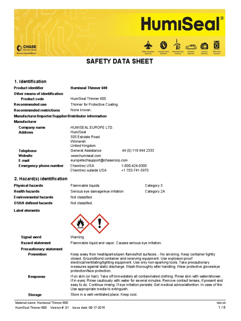 Humiseal Thinner 600 SDS | PDF