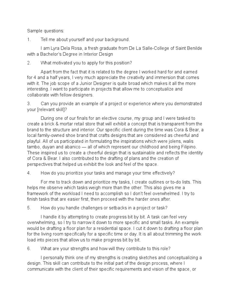 Sample Questions Interview Simulation | PDF | Knowledge | Cognitive Science