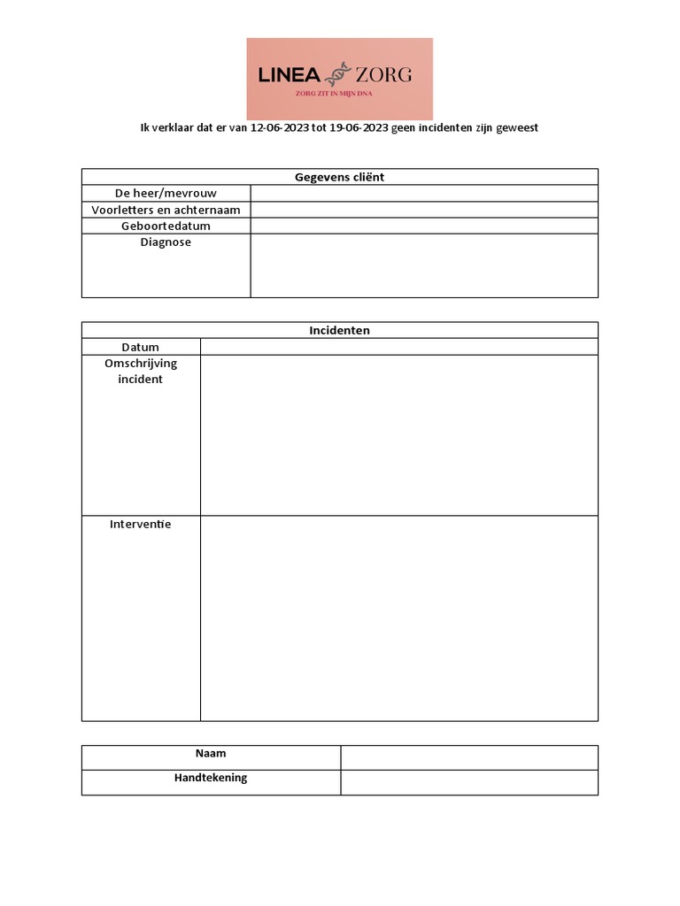 MIC formulier Linea zorg ZZP | PDF