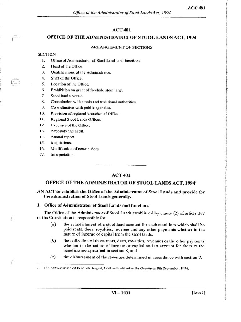 Office of The Administrator of Stool Lands Act, 1994 | PDF | Revenue | Legal Documents