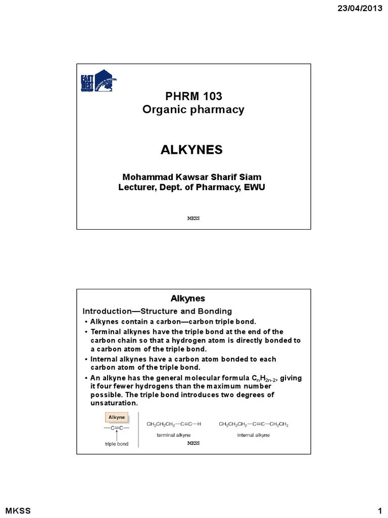 EWU PHRM 103 Alkynes Lecture - 4 | PDF | Chemical Reactions | Alkene EWU PHRM 103 Alkynes Lecture - 4 | PDF | Chemical Reactions | Alkene