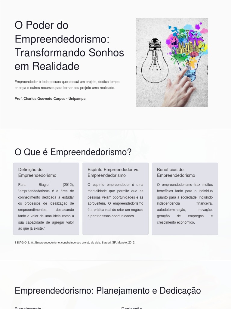 O Poder Do Empreendedorismo Transformando Sonhos em Realidade | PDF ...
