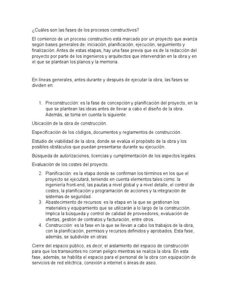 Cuáles Son Las Fases de Los Procesos Constructivos | PDF | Planificación | Arquitecto