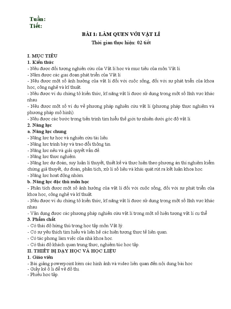 Bai 1 Lam Quen Voi Vat Ly KNTT | PDF
