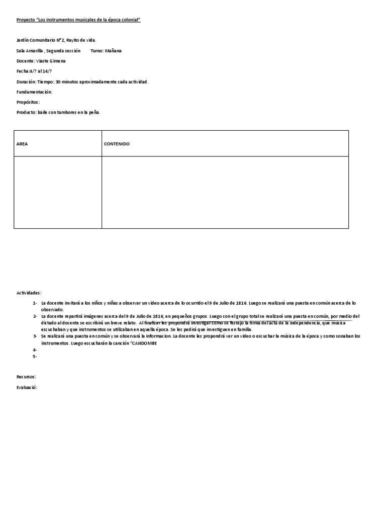 Proyecto Los Instrumentos de La Epoca Colonial | PDF