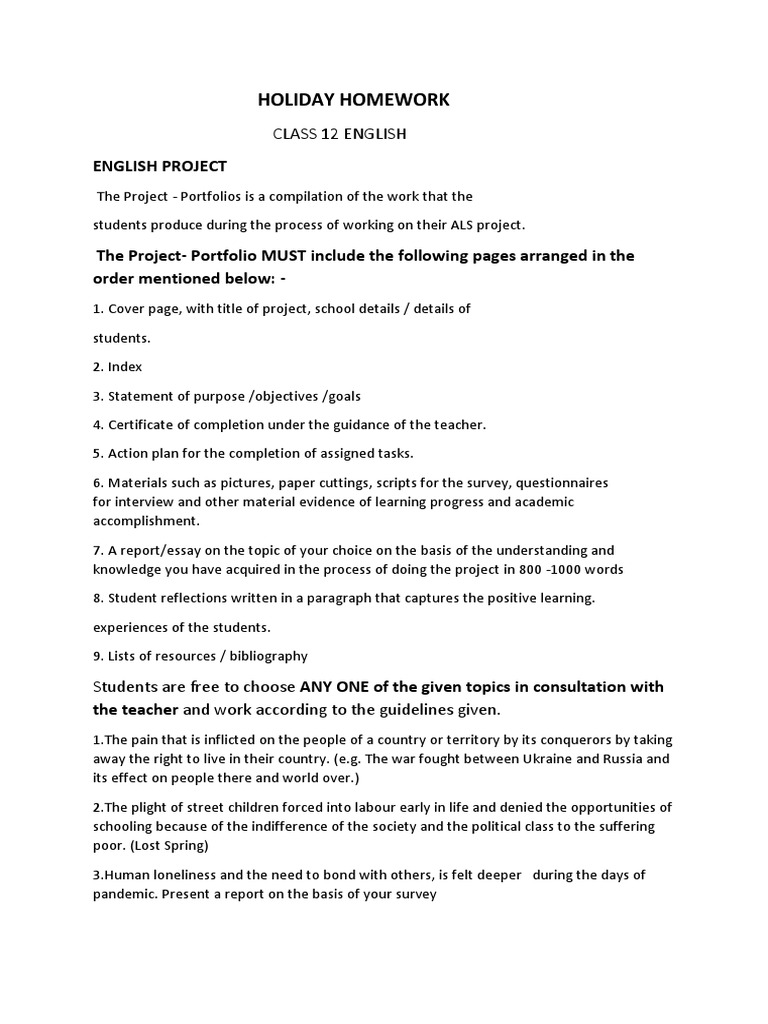 Holiday Homework Class 12 English | PDF