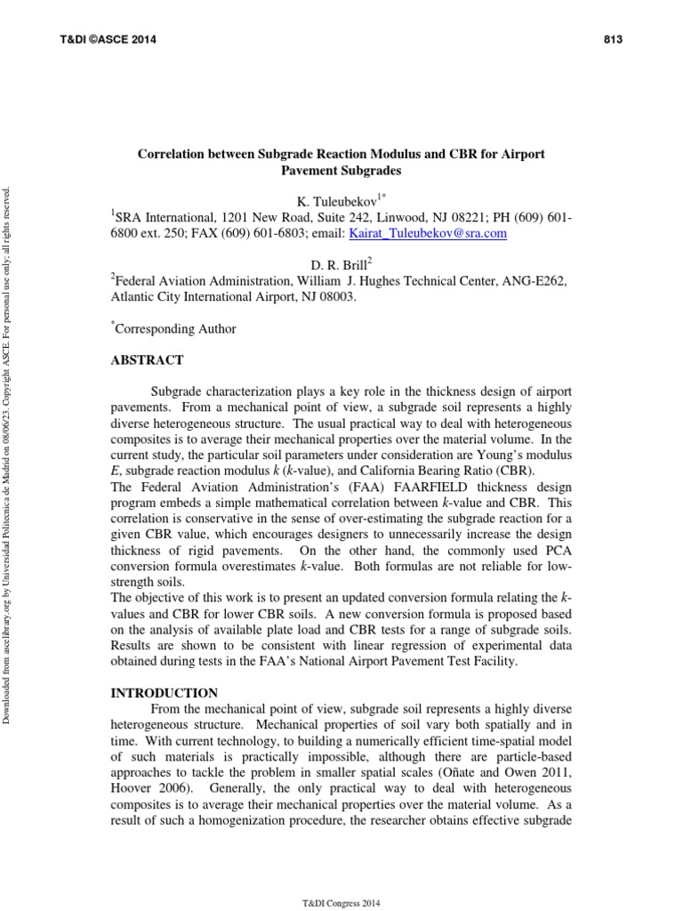 Correlation Between Subgrade Reaction Modulus And Cbr For Airport