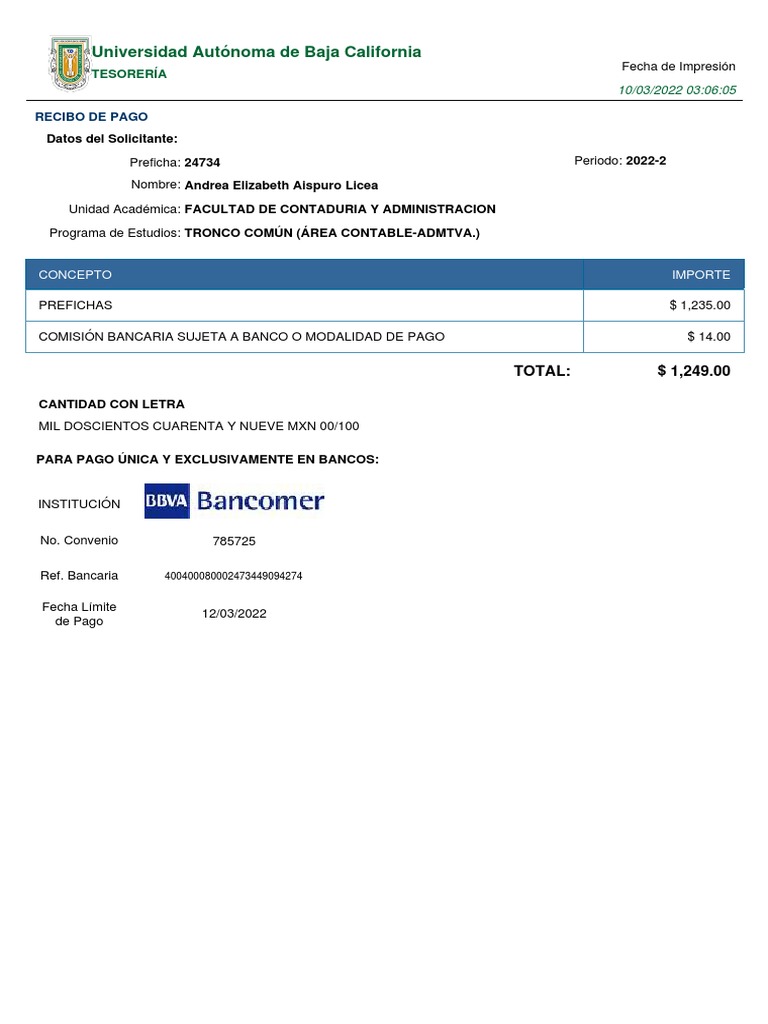 Recibo de Pago Uabc | PDF