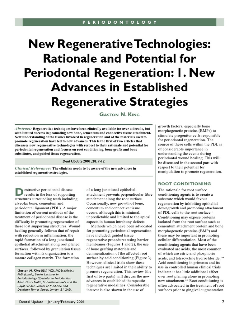 New Regenerative Technologies, Rationale and Potential For Periodontal ...