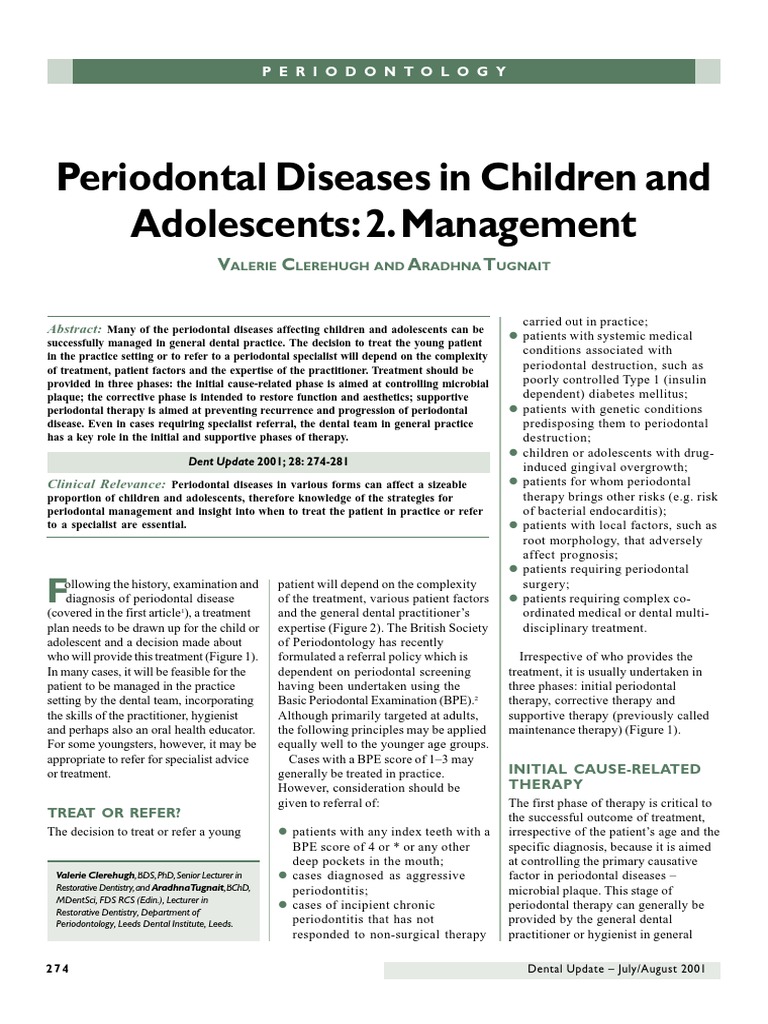 Periodontal Diseases in Children and Adolescents, 2. Management | PDF ...